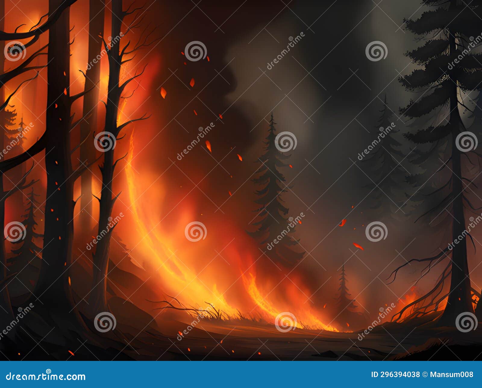 A Vertical Shot of a Burning Fire in the Forest with Trees Stock ...