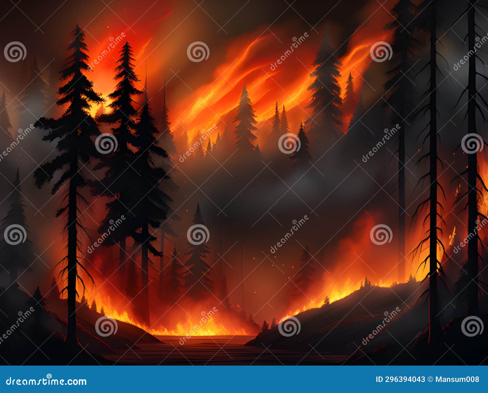 A Vertical Shot of a Burning Fire in the Forest with Trees Stock ...