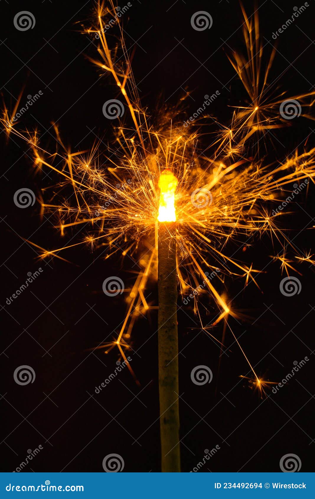 Vertical Shot of a Burning Sparkling Bright Firework Stick in the ...