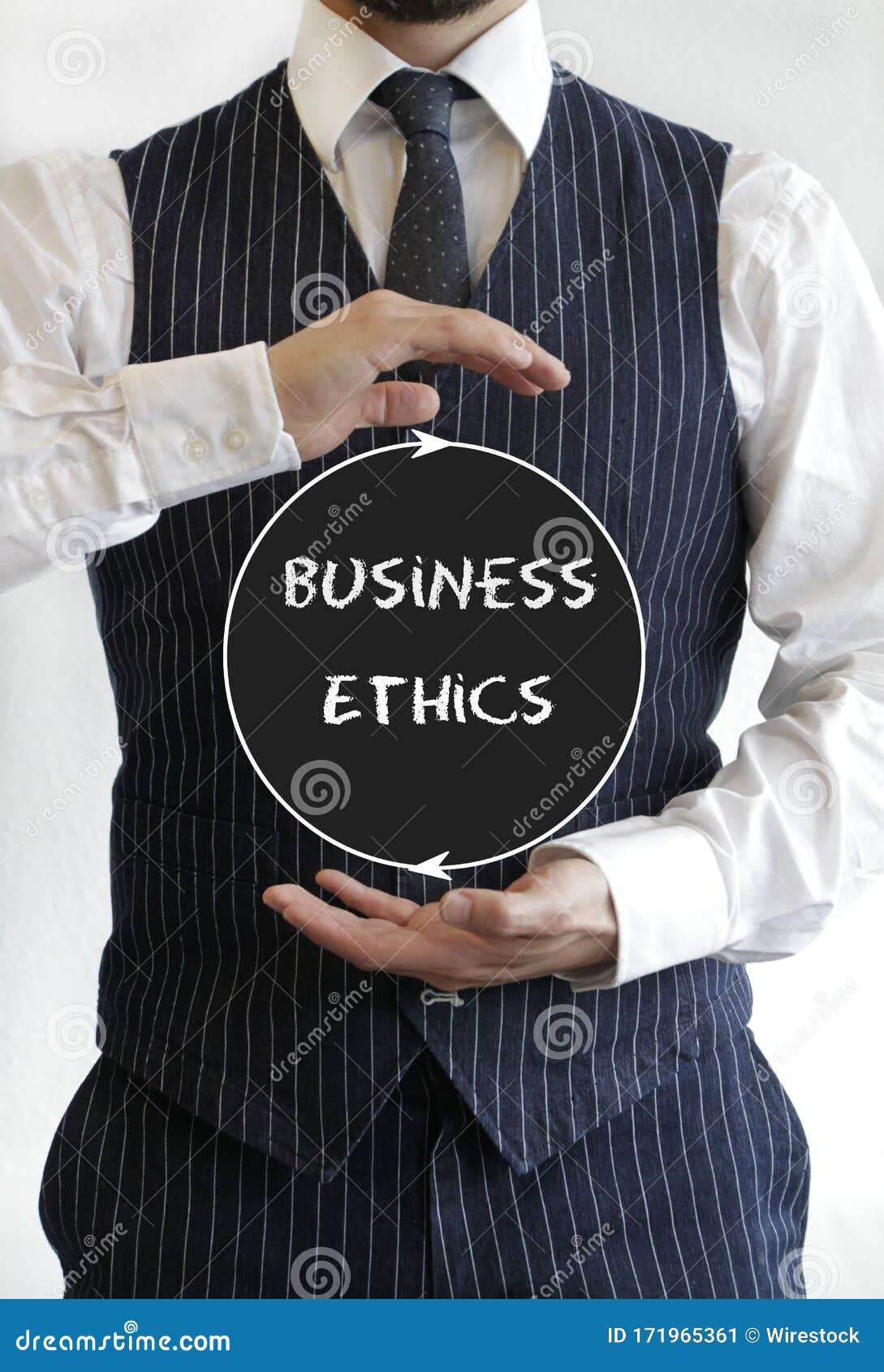 Vertical Shot of a Businessman Presenting a Circle with Business Ethics ...