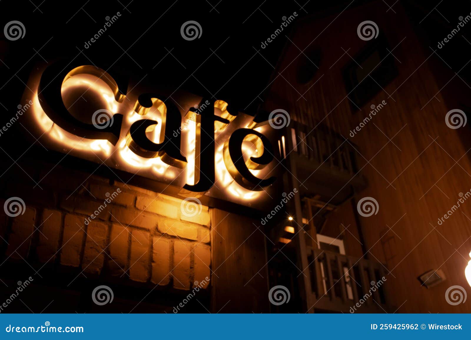 Vertical Shot of the Cafe Sign with Lights Stock Photo - Image of ...