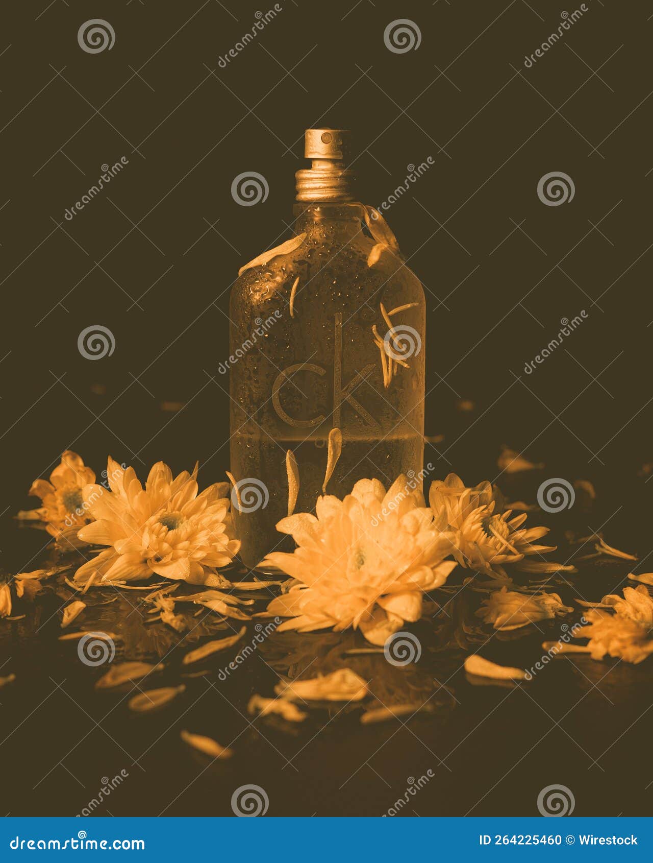 Vertical Shot of the Calvin Klein One Perfume with Flower Decorations ...