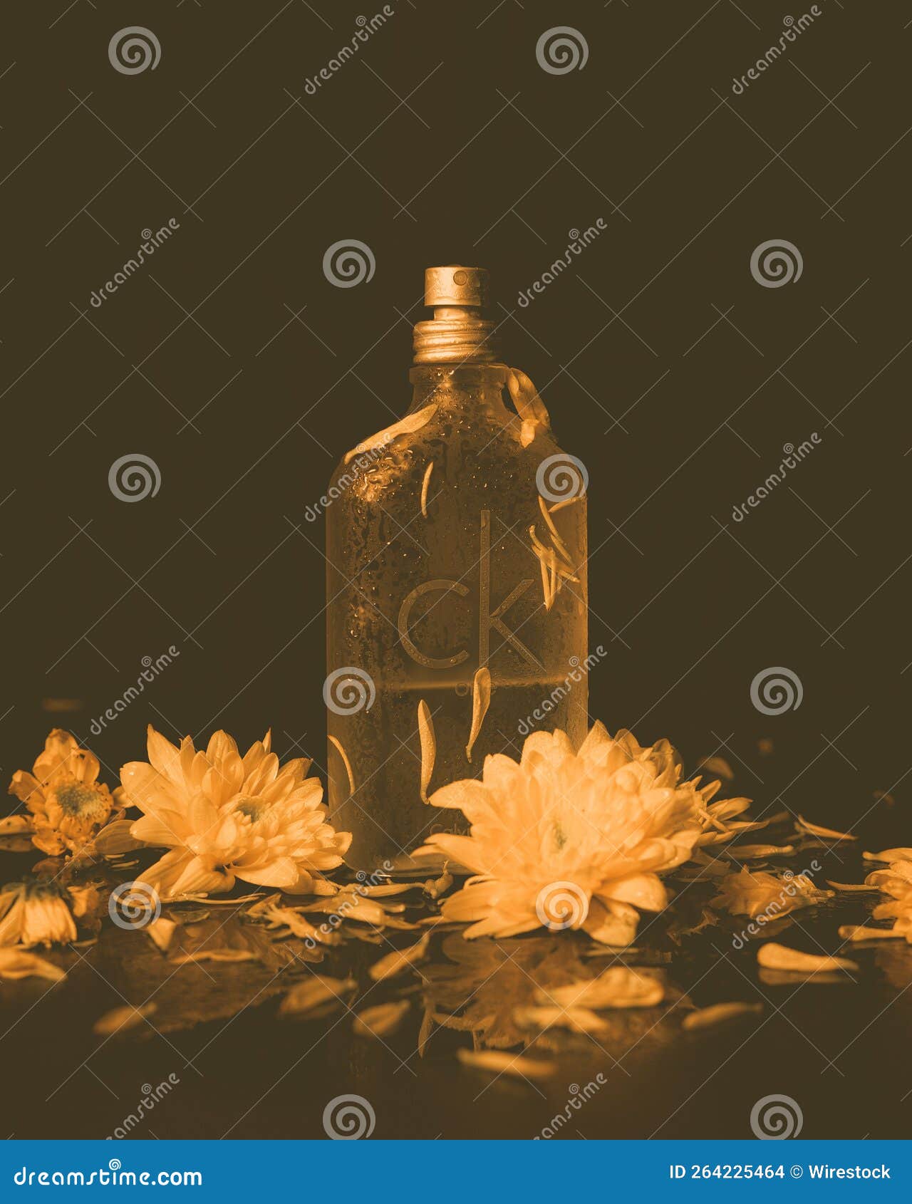 Vertical Shot of the Calvin Klein One Perfume with Flower Decorations ...