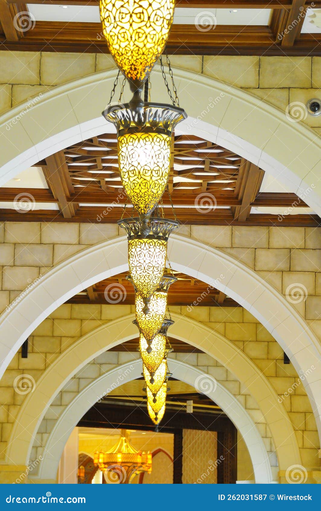 Vertical Shot of the Ceiling with Traditional Arabic-style Lamps and ...