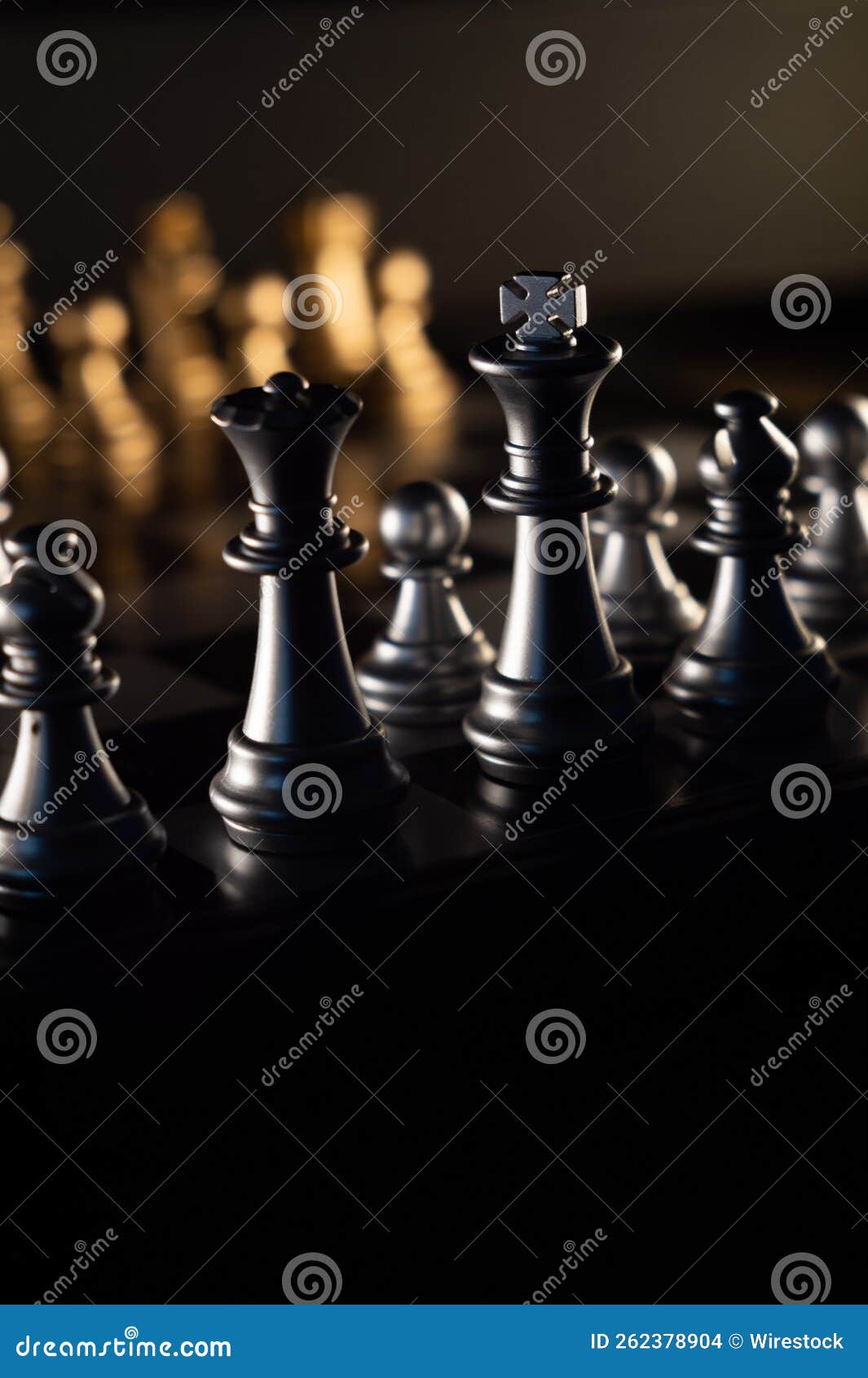 Vertical Shot of Chess Gold and Silver Pieces on the Board Stock Photo ...