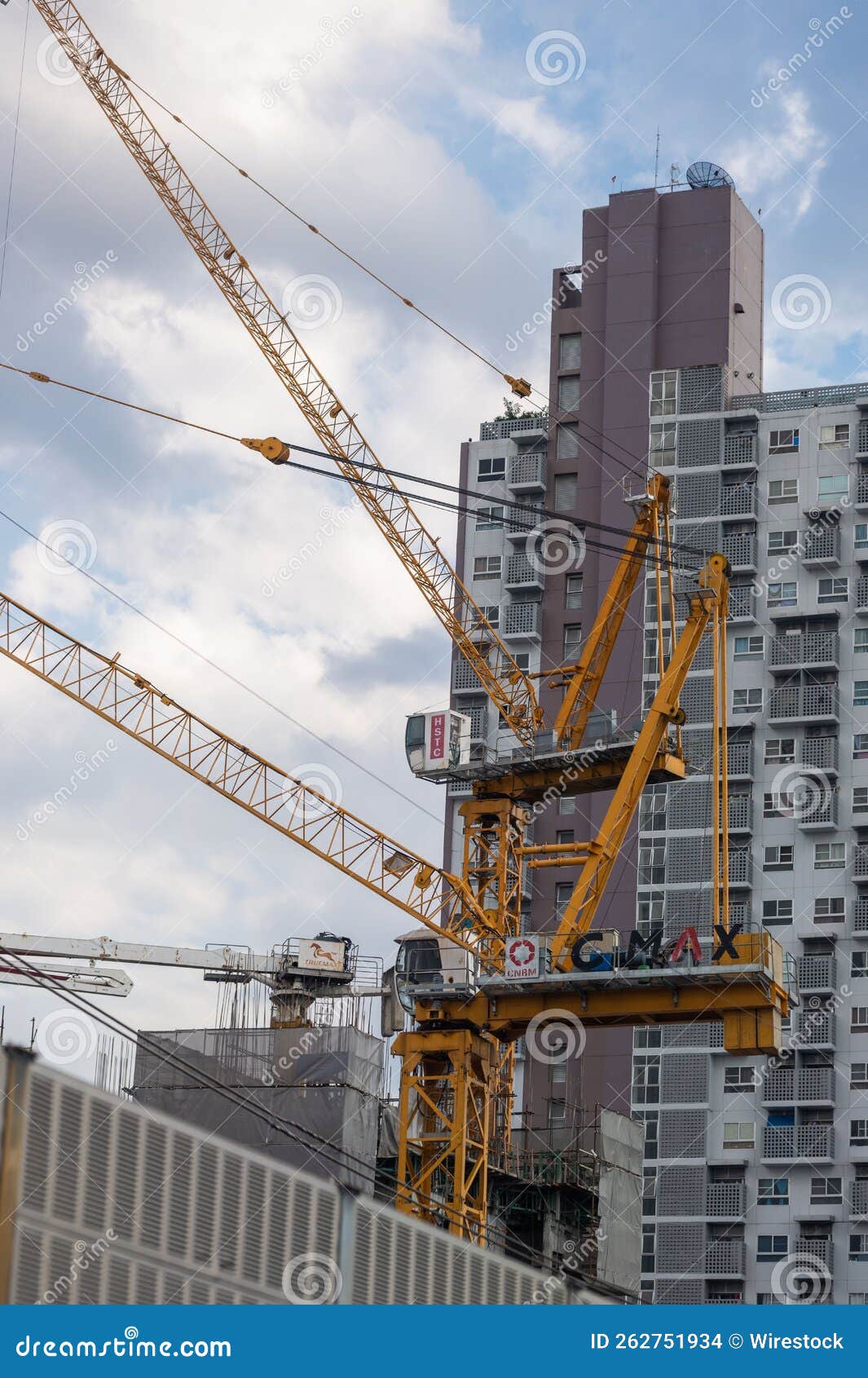 Vertical Shot of Construction Site in Bangkok Using Tall Cranes ...