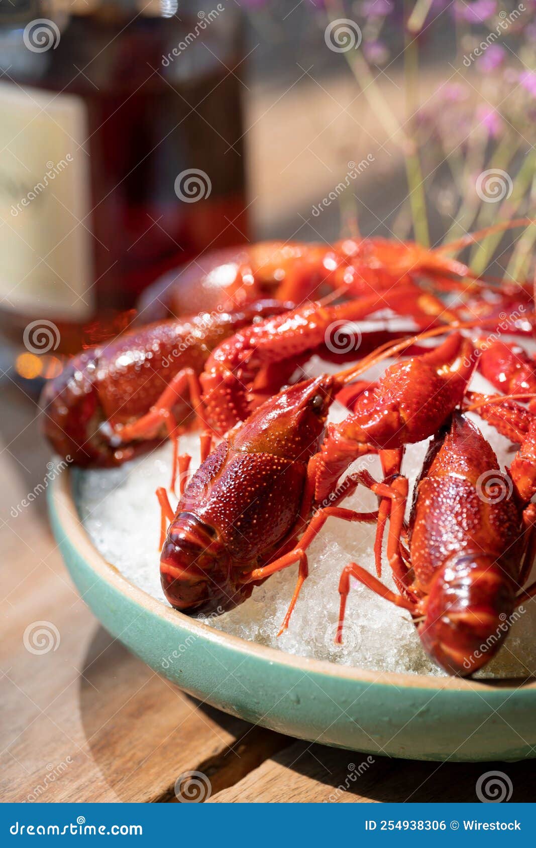 Vertical Shot of the Cooked Lobsters in a Plate on the Table Stock ...