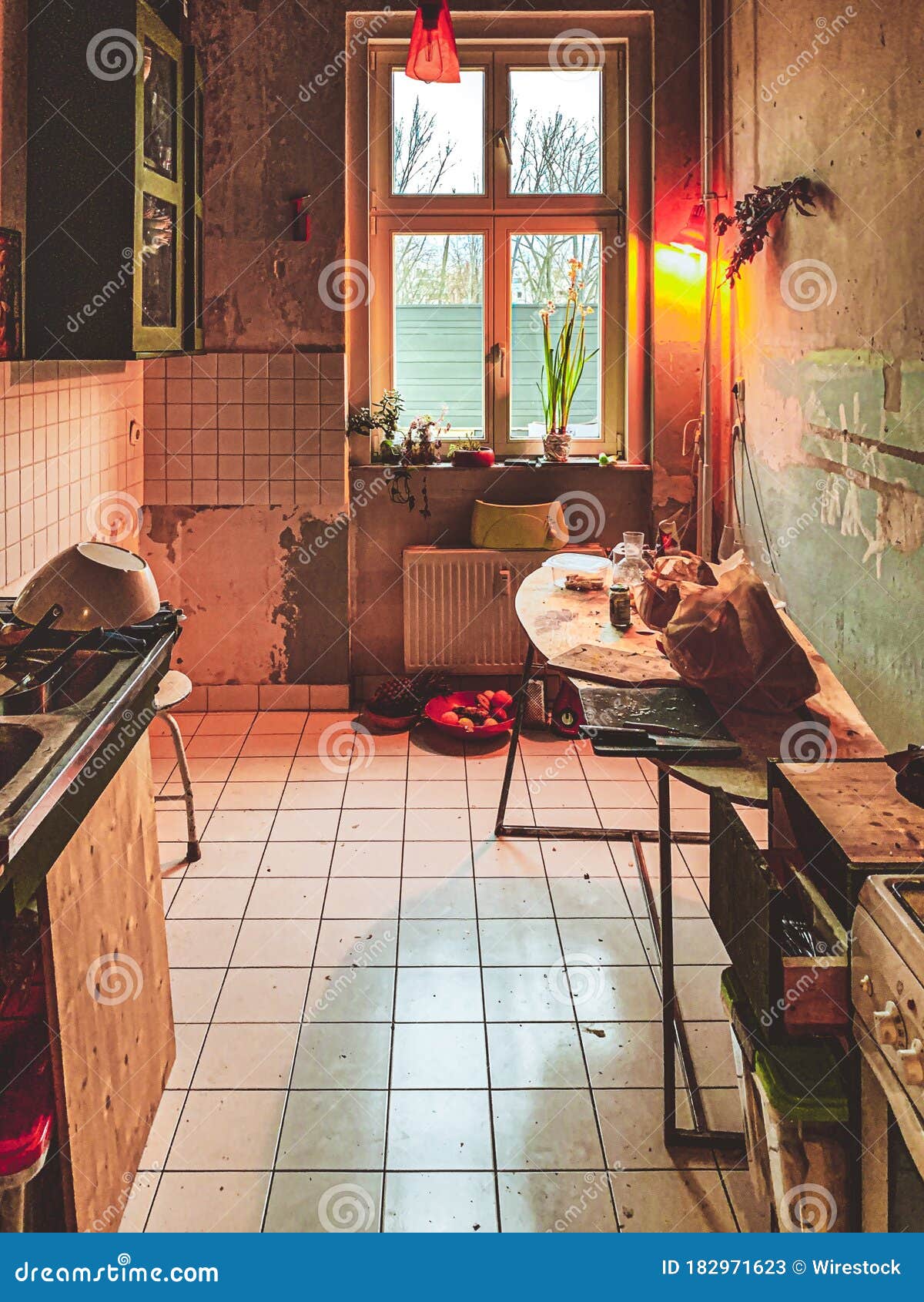 Vertical Shot of a Destroyed Kitchen with Old Furniture Stock Image ...
