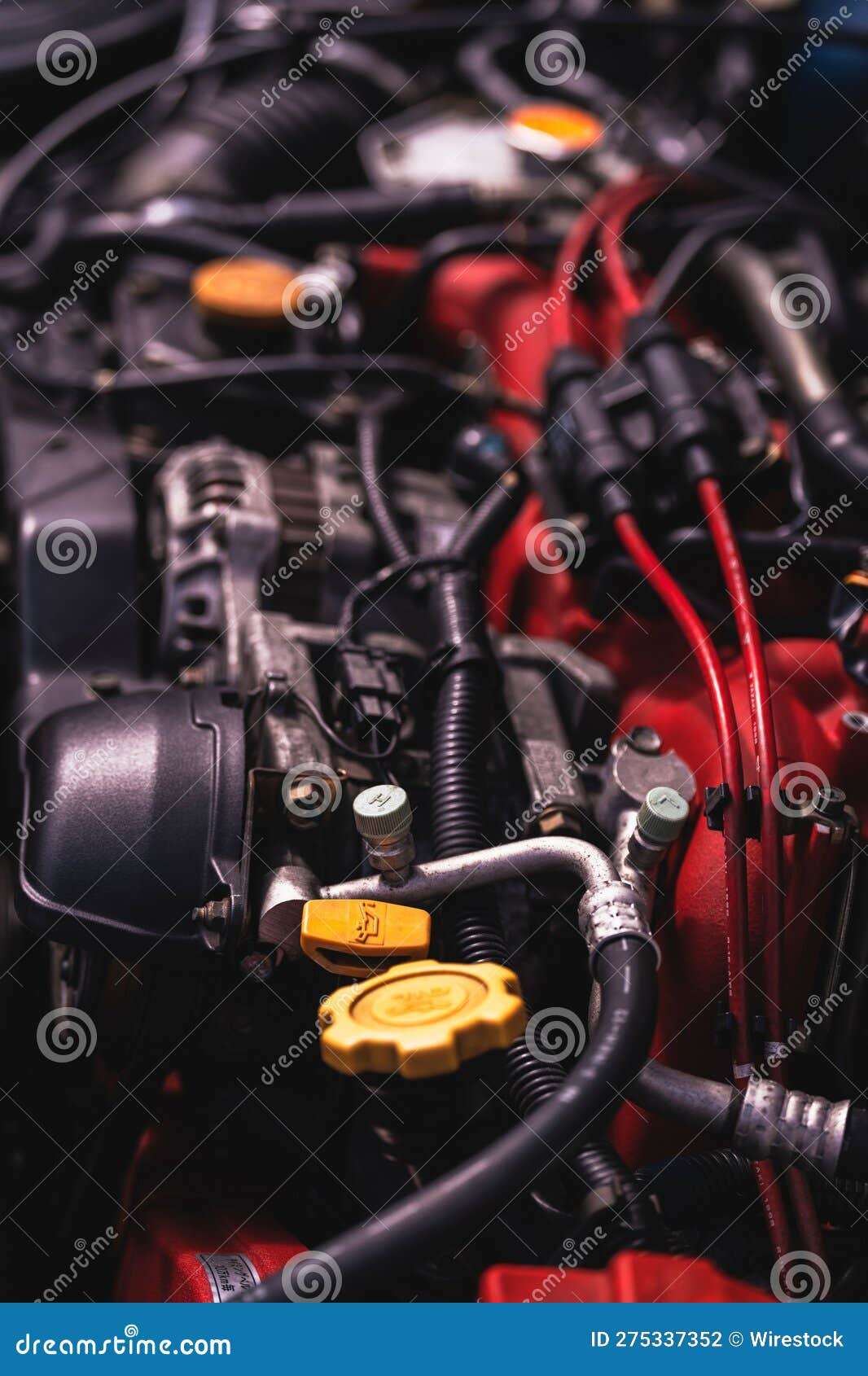 Vertical Shot of Details on the Interior of a Car Engine Stock Photo ...