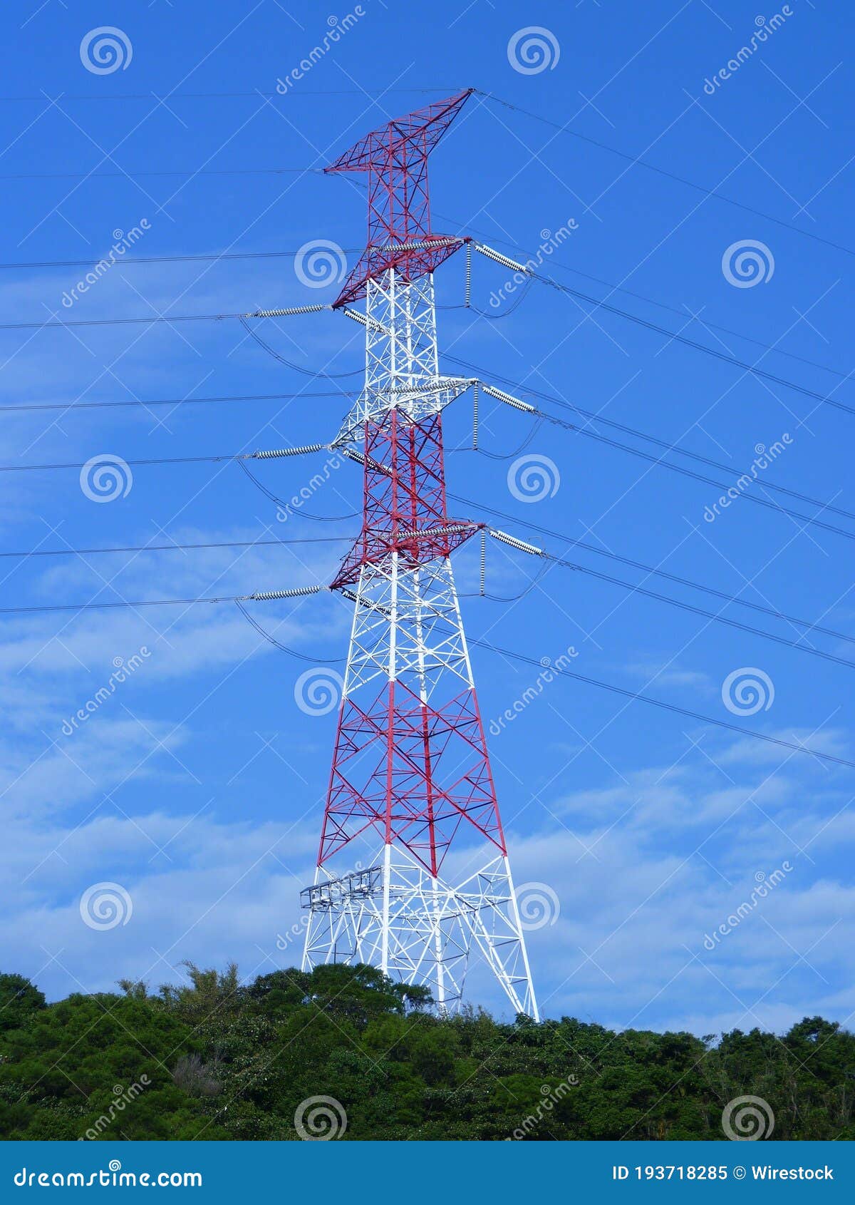Vertical Shot of an Electricity Tower and Transmission Lines Stock ...