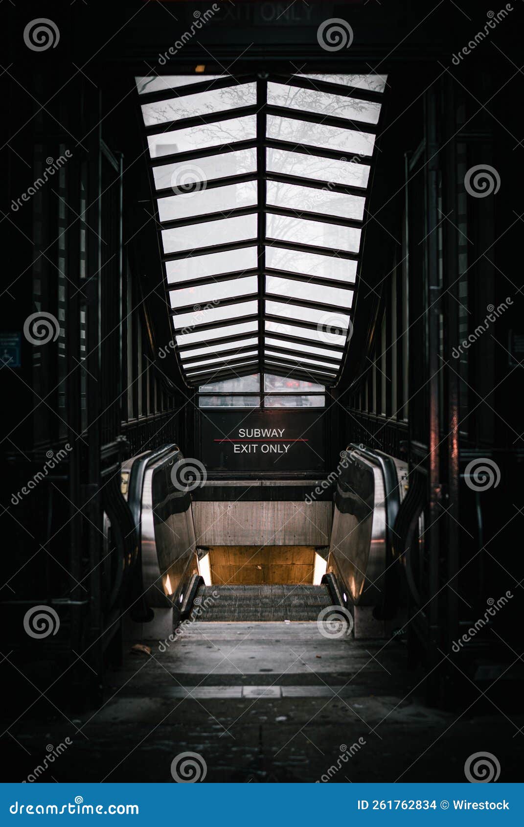 Vertical Shot of the Escalator of a Subway Station Underpass with the ...
