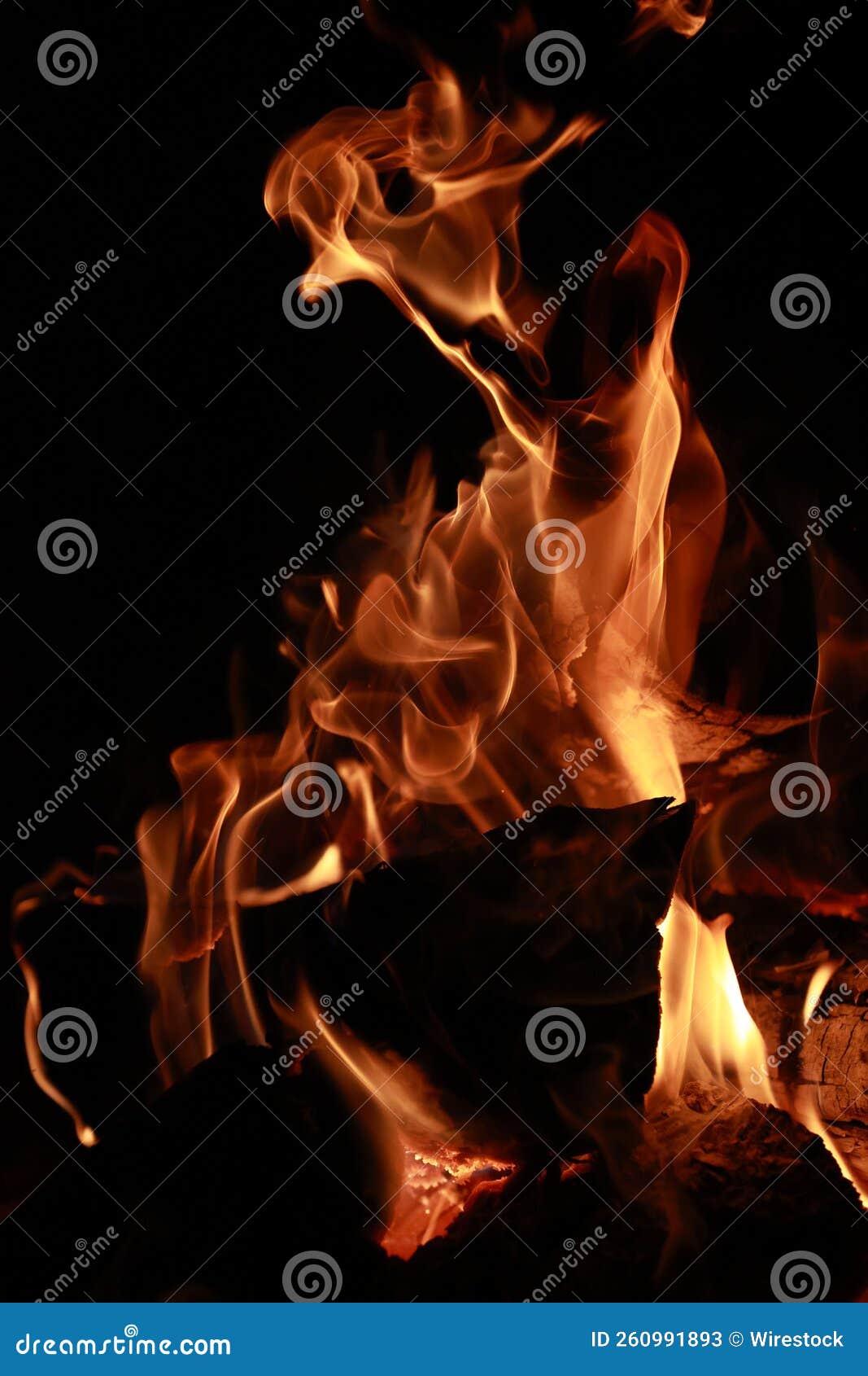 Vertical Shot of the Fire Flames on Black Background Stock Image ...