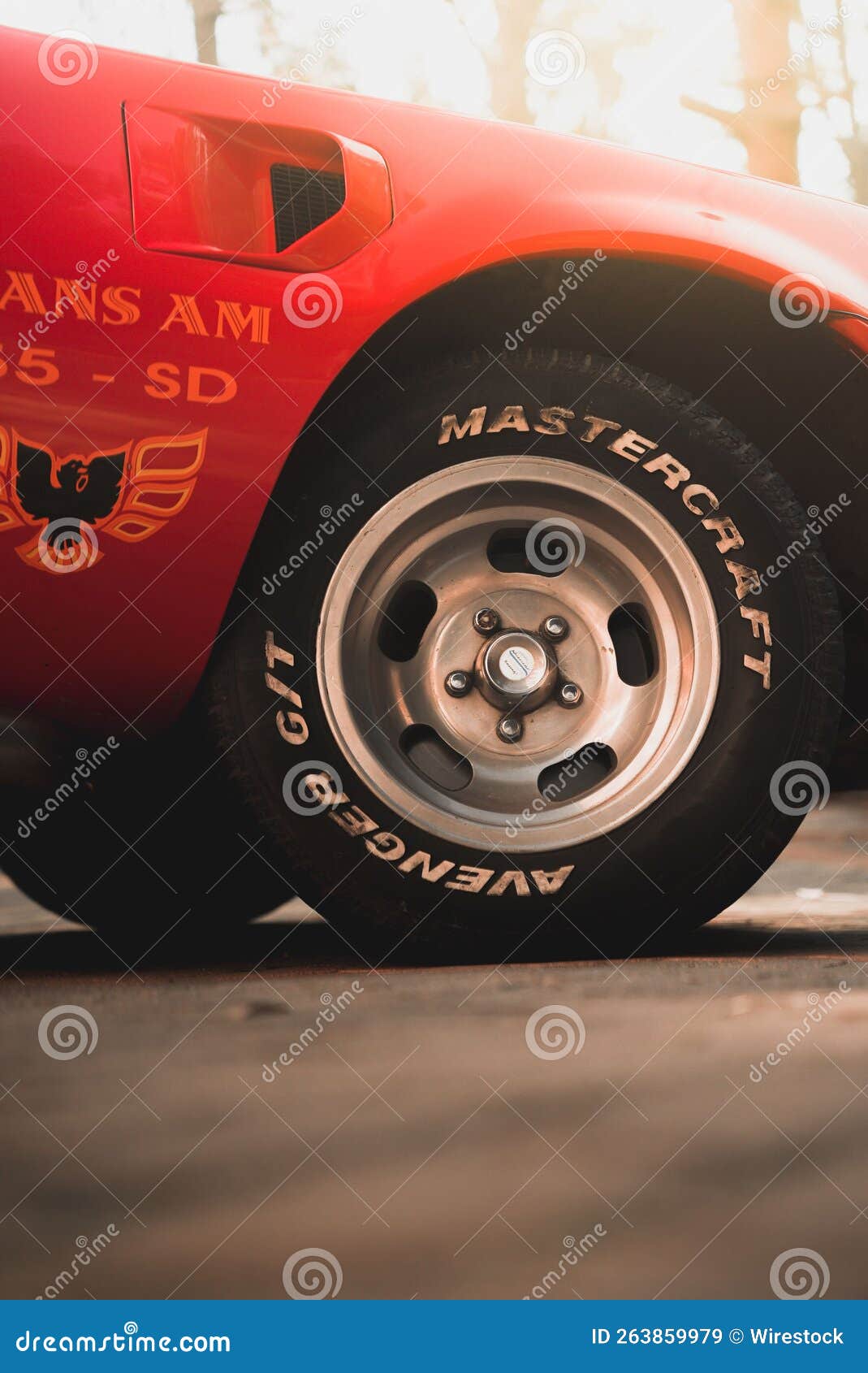 Vertical Shot of the Front Wheel of the American Red Pontiac Firebird ...