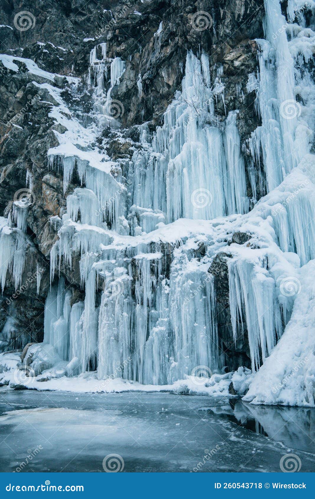 Vertical Shot of a Frozen Waterfall in Kashmir Stock Photo - Image of ...