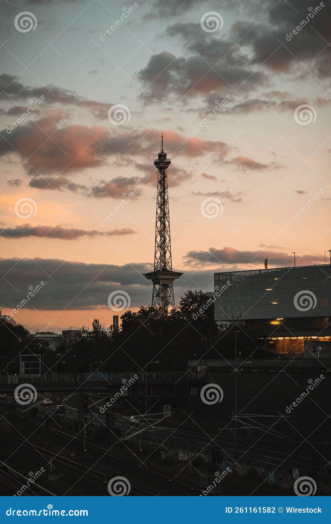 Vertical Shot of Funkturm in Berlin, Germany at Sunset Stock Photo ...