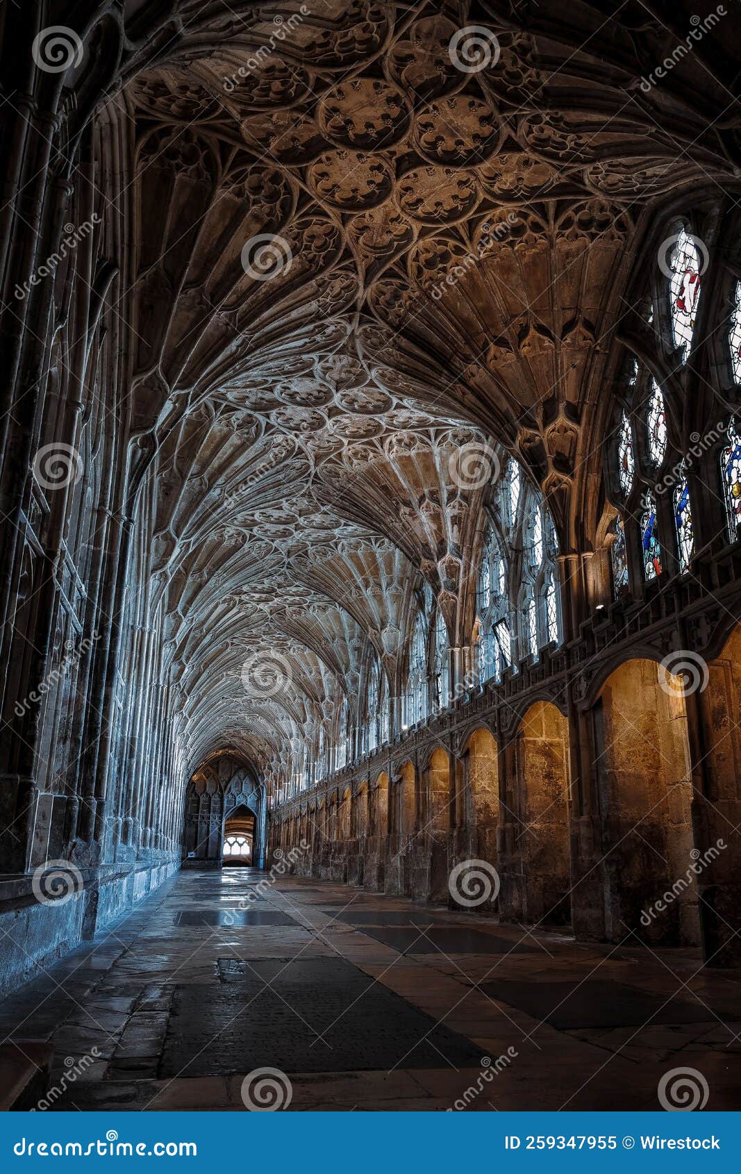Vertical Shot of the Gloucester Cathedral Cloisters with Gothic ...