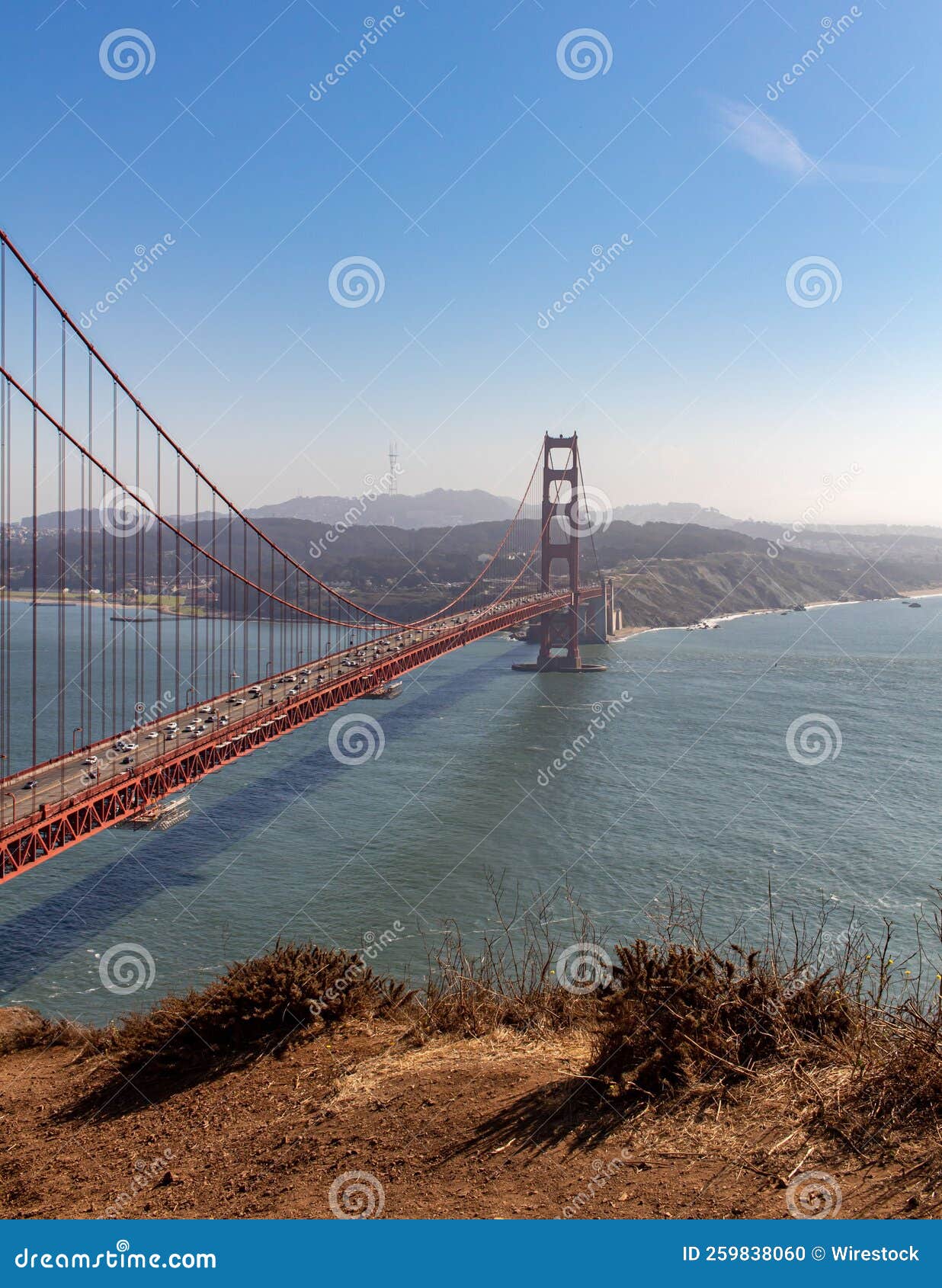 Vertical Shot of the Golden Gate Bridge on a Sunny Day Stock Photo ...