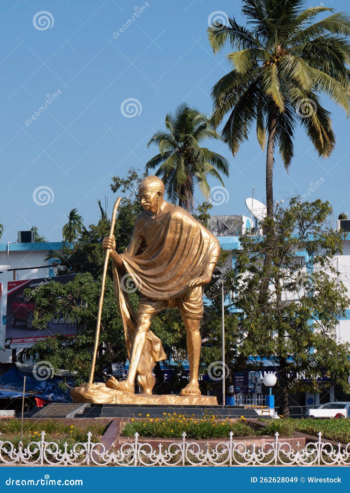 Vertical Shot Of The Golden Mahatma Gandhi Statue In The Andaman Islands India Editorial Stock