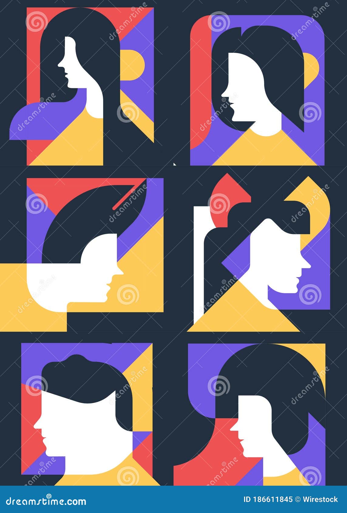 Vertical Shot of Graphic Composition with Human Faces and Bright ...