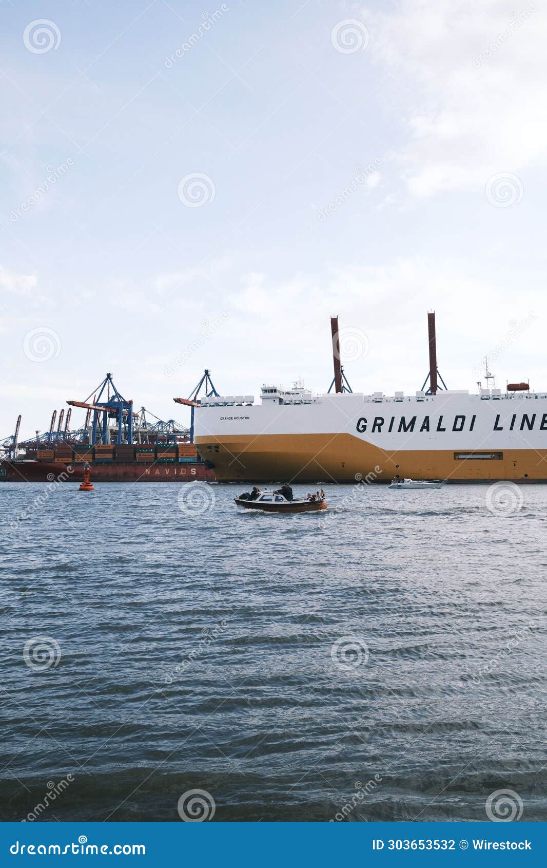 Vertical Shot of the Grimaldi Line Cargo Ship on the Waters of the Port ...