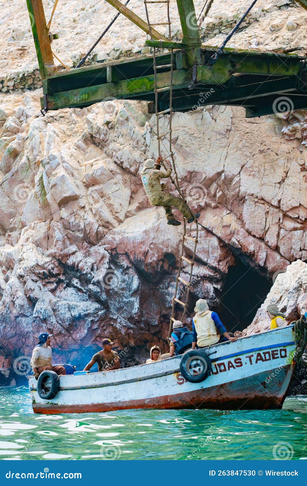 Vertical Shot of a Group of Men Employed in the Extraction of Guano in ...