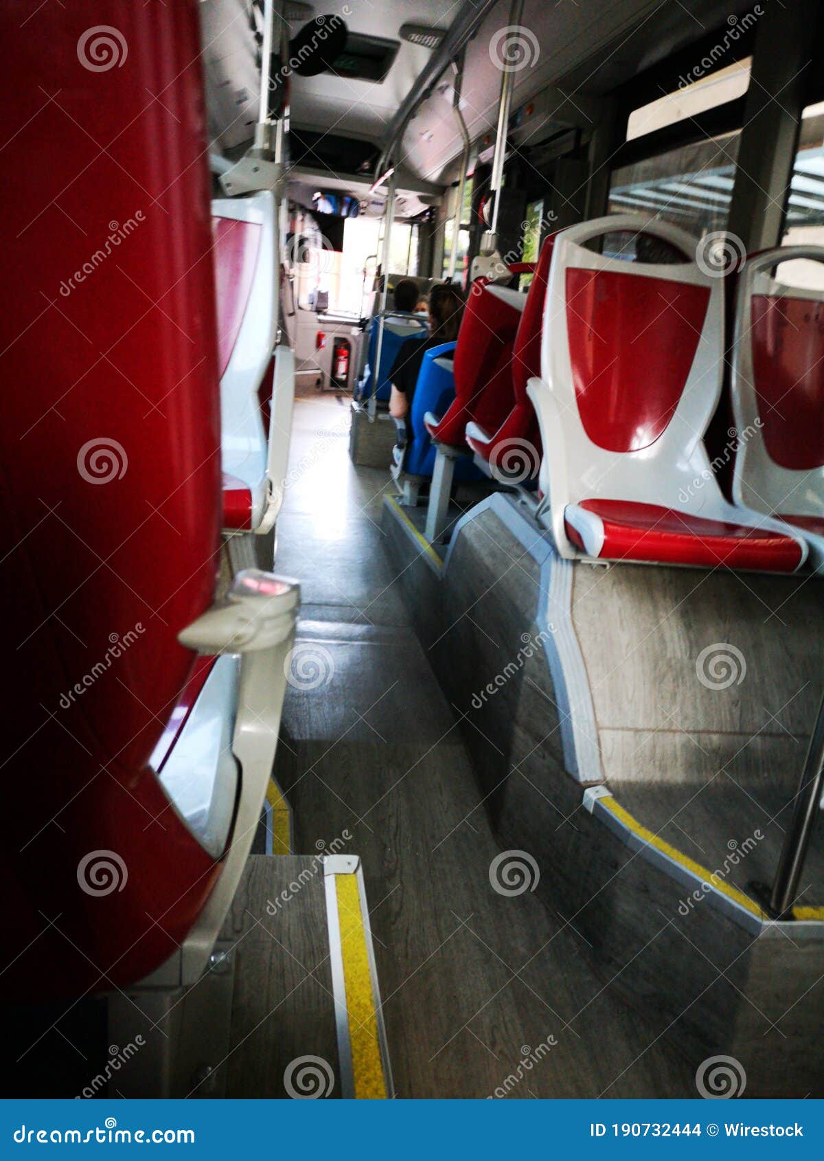 Vertical Shot of a Half-empty Bus with Red and White Seats Stock Photo ...