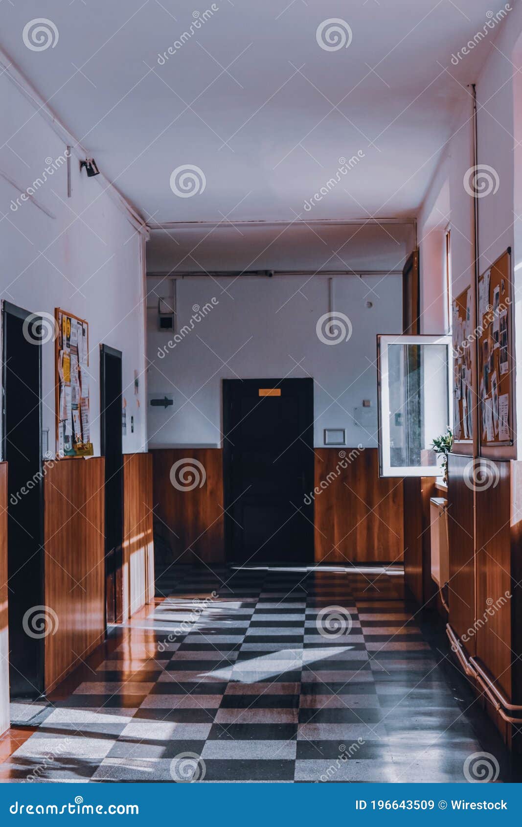 Vertical Shot of a Hallway of a Public School Stock Image - Image of ...