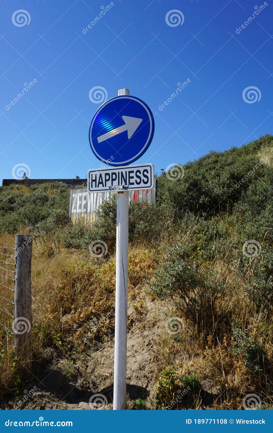 Vertical Shot of Happiness Sign with Right Arrow in the Field Stock ...