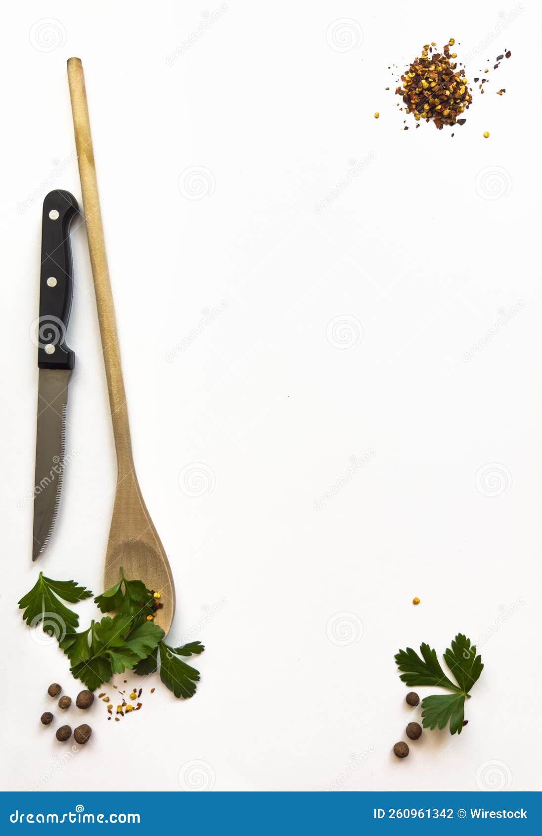 Vertical Shot of Herbs, Spices, and Kitchen Utensils Isolated on White ...