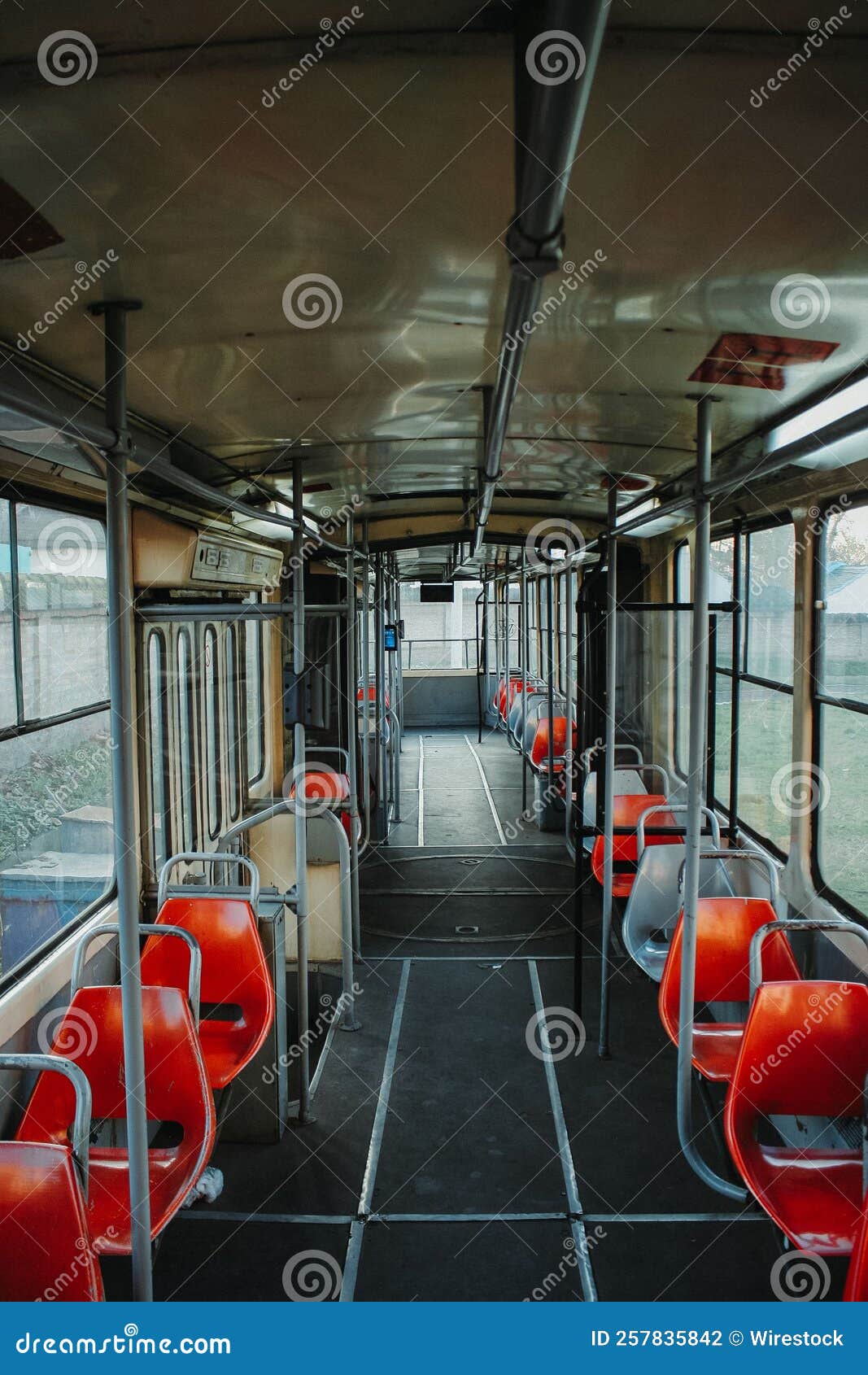 Vertical Shot of the Inside of an Empty Bus Stock Photo - Image of ...