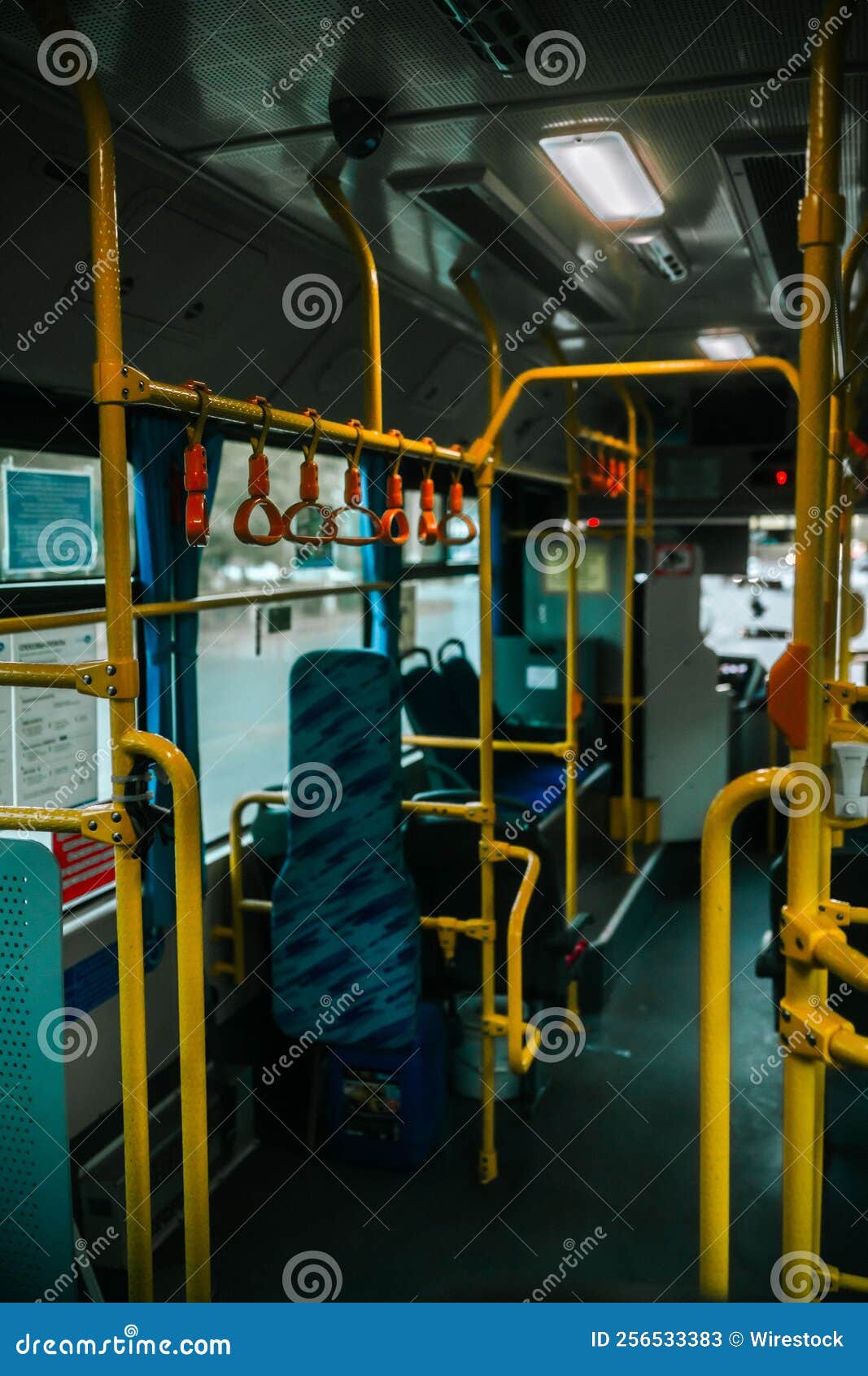 Vertical Shot of Inside of Empty Public Bus Stock Image - Image of ...