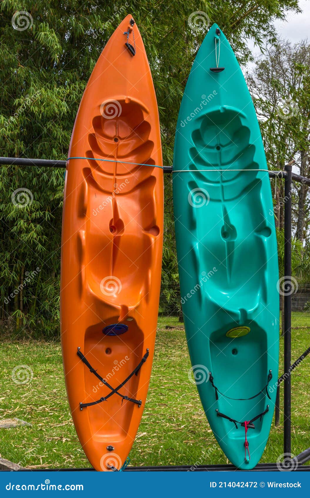 Vertical Shot of Kayaks in a Backyard Stock Photo - Image of recreation ...