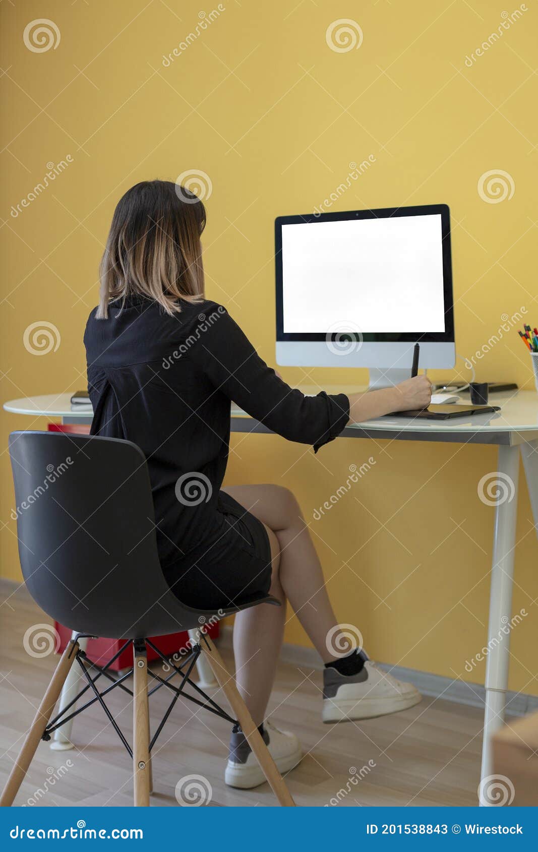 Vertical Shot of a Lady Working on a Computer Stock Image - Image of ...