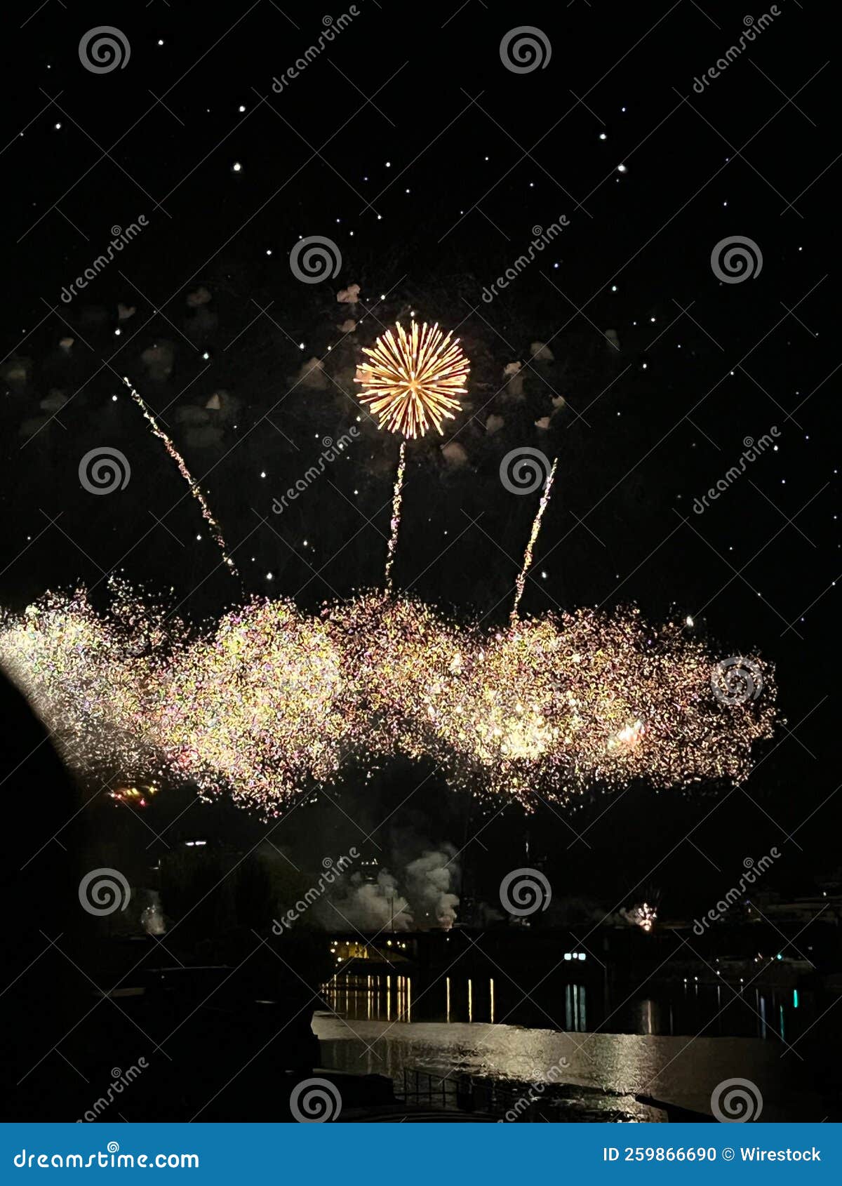 Vertical Shot of Magical Fireworks at Levallois Perret, Paris Stock ...