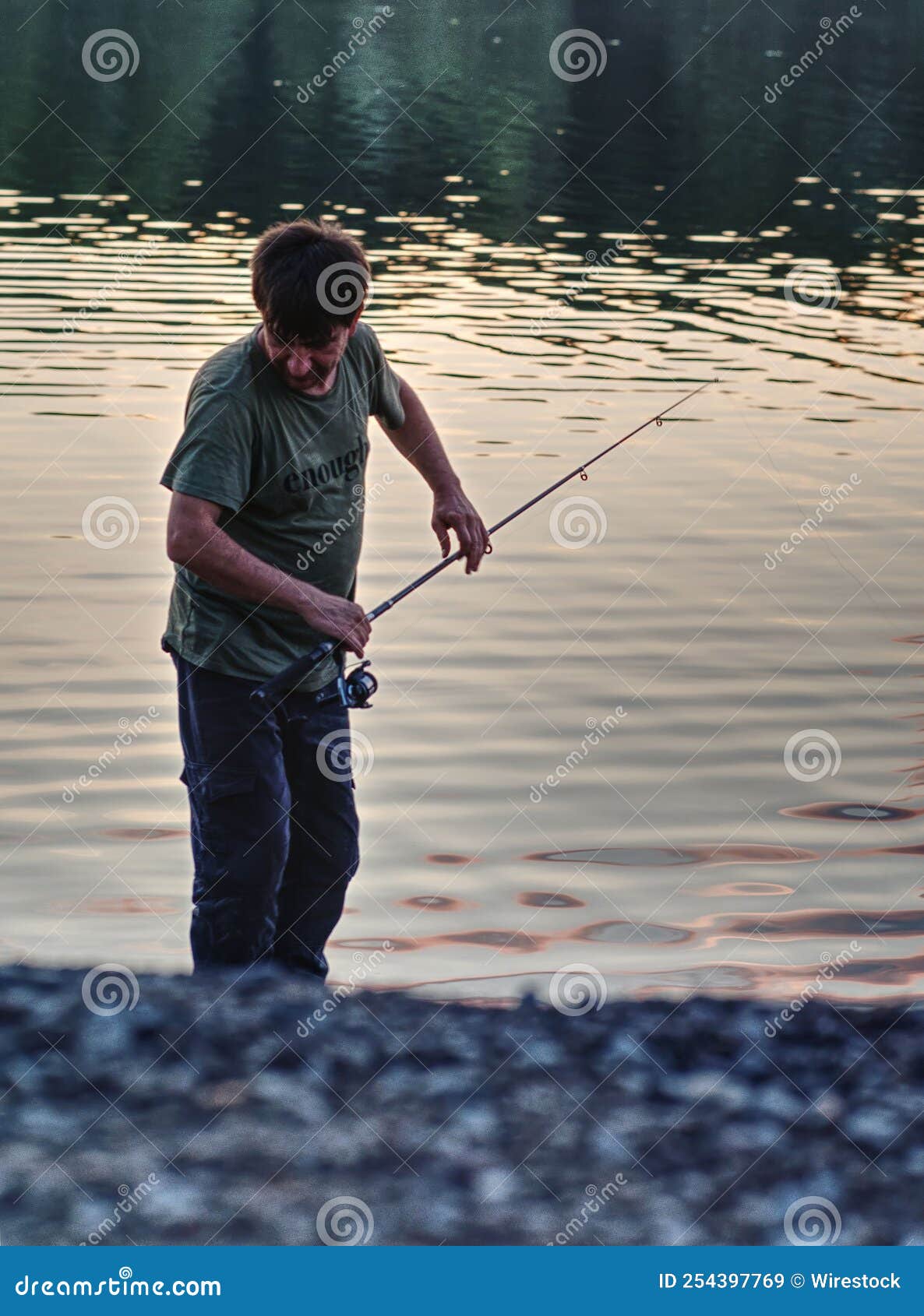 Vertical Shot of a Male Angler at Heidesee Editorial Stock Image ...
