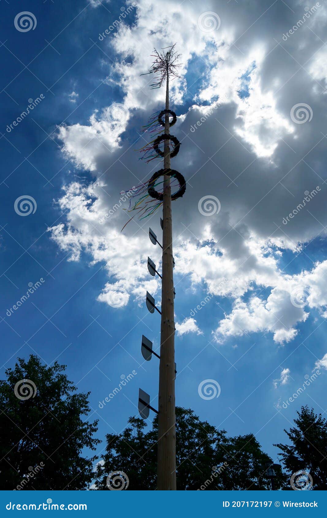 Vertical Shot of a Maypole Symbol Surrounded by Trees Under the Cloudy ...