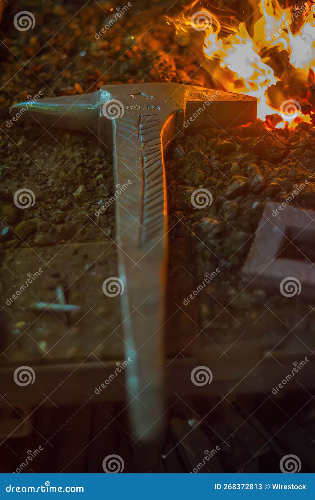 Vertical Shot of a Metal Hammer Near a Fire Stock Image - Image of ...