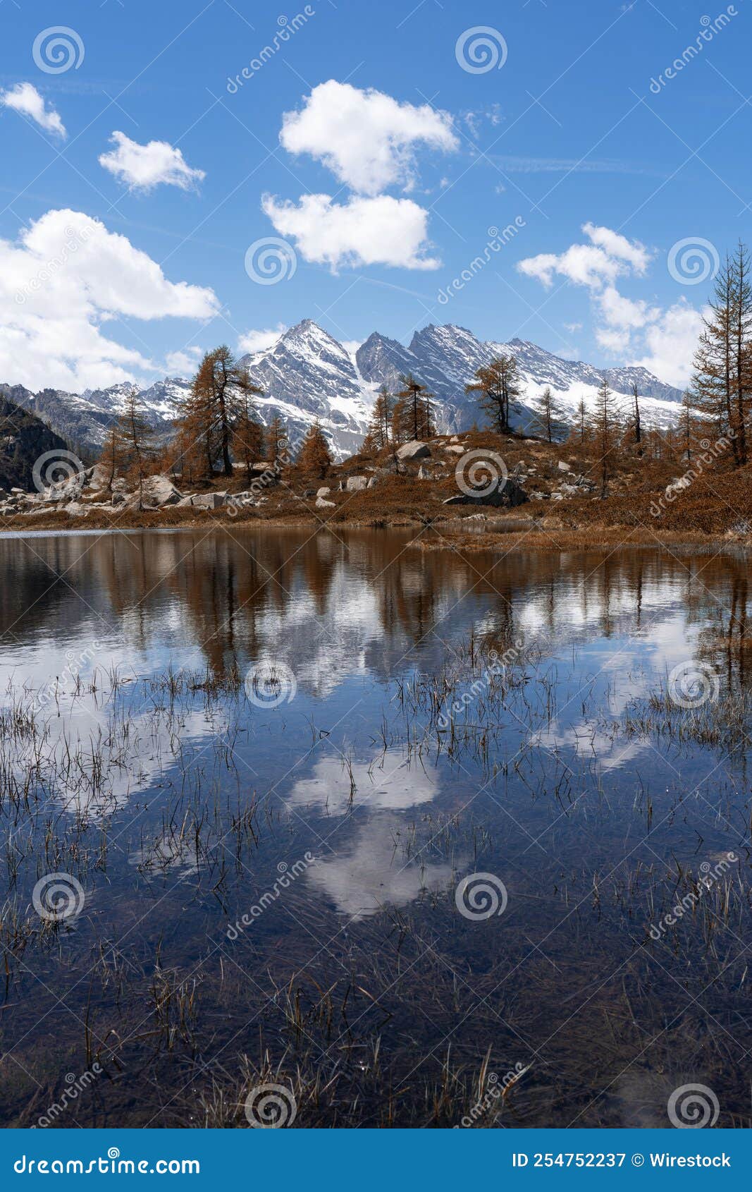 Vertical Shot of a Mountain Lake with Reflections in the Lake Stock ...