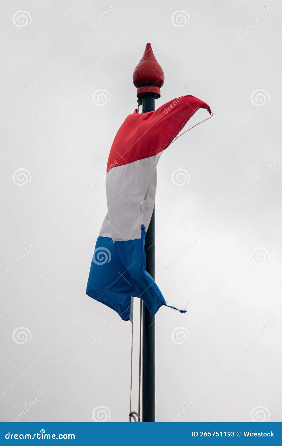Vertical Shot of the Netherlands Flag Waving on a Pole in the Sky Stock ...