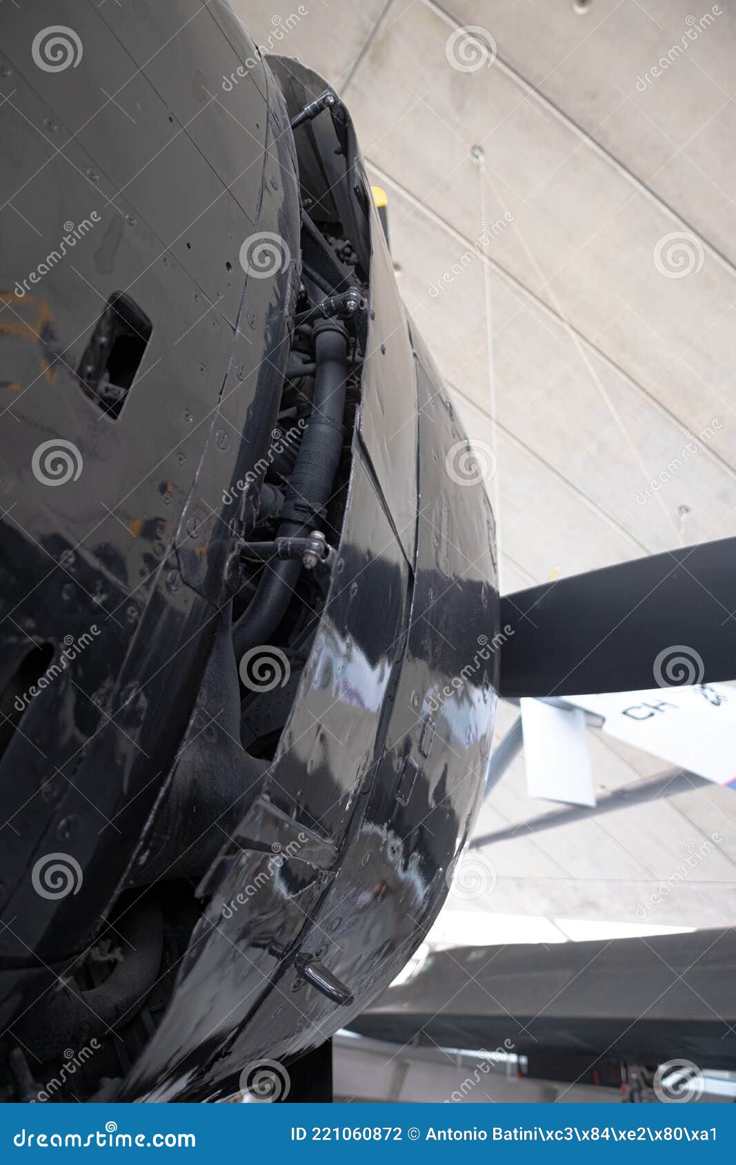 Vertical Shot of an Old Airplane Engine, Side View of the Cooling ...