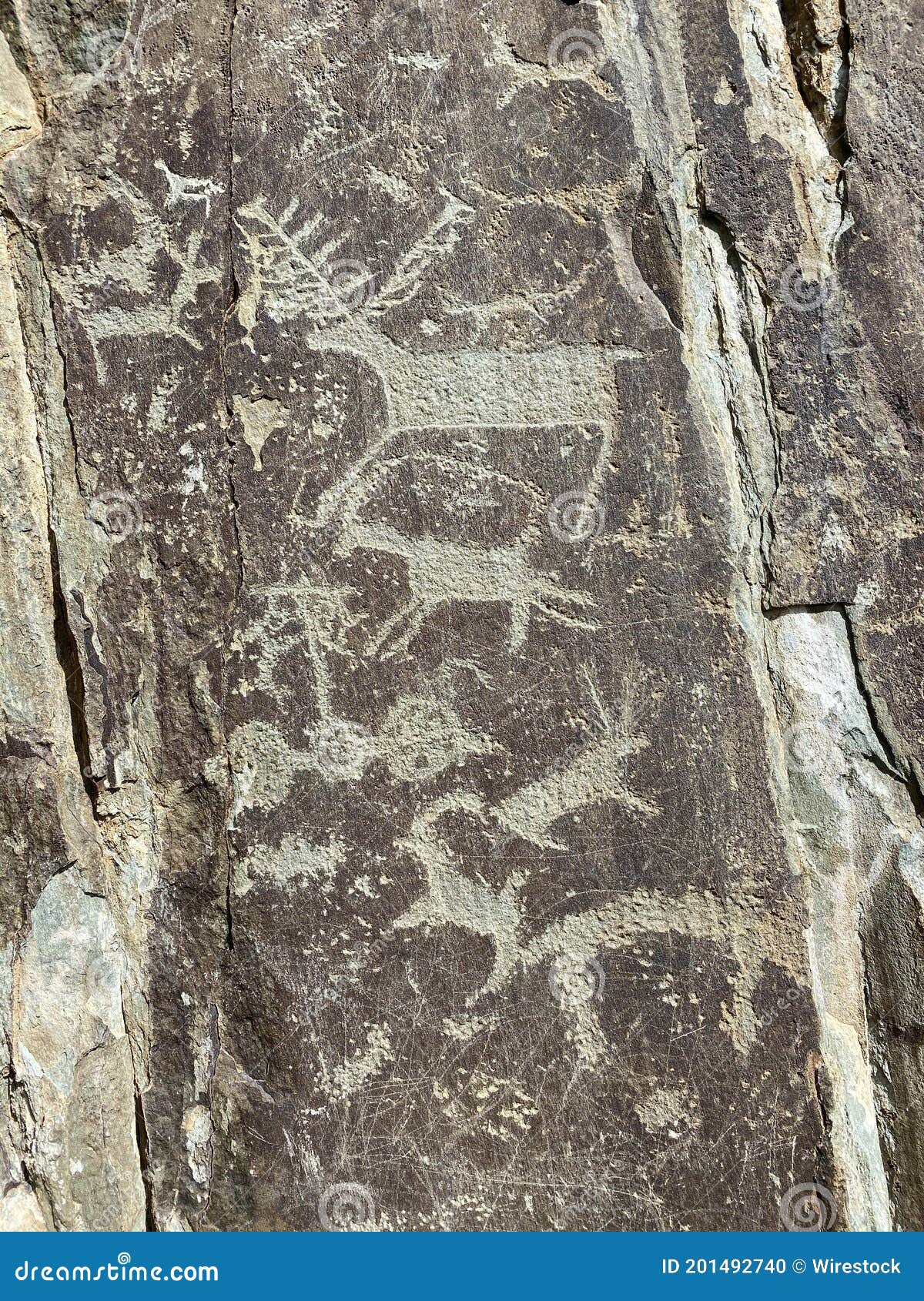 Vertical Shot of Old Caveman Drawings on a Stone Wall Stock Photo ...
