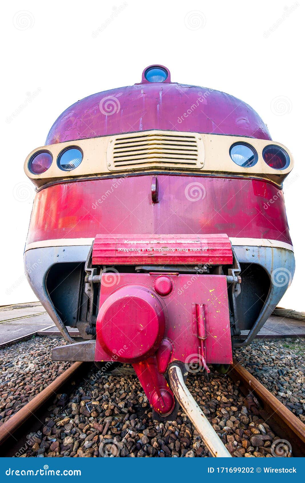 Vertical Shot of an Old Red Train on the Tracks Stock Photo - Image of ...