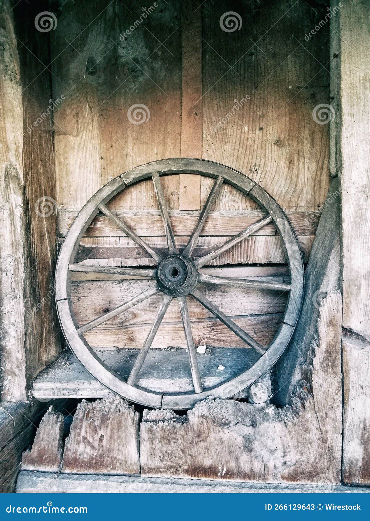 Vertical Shot of the Old Wooden Wagon Wheel Stock Image - Image of ...