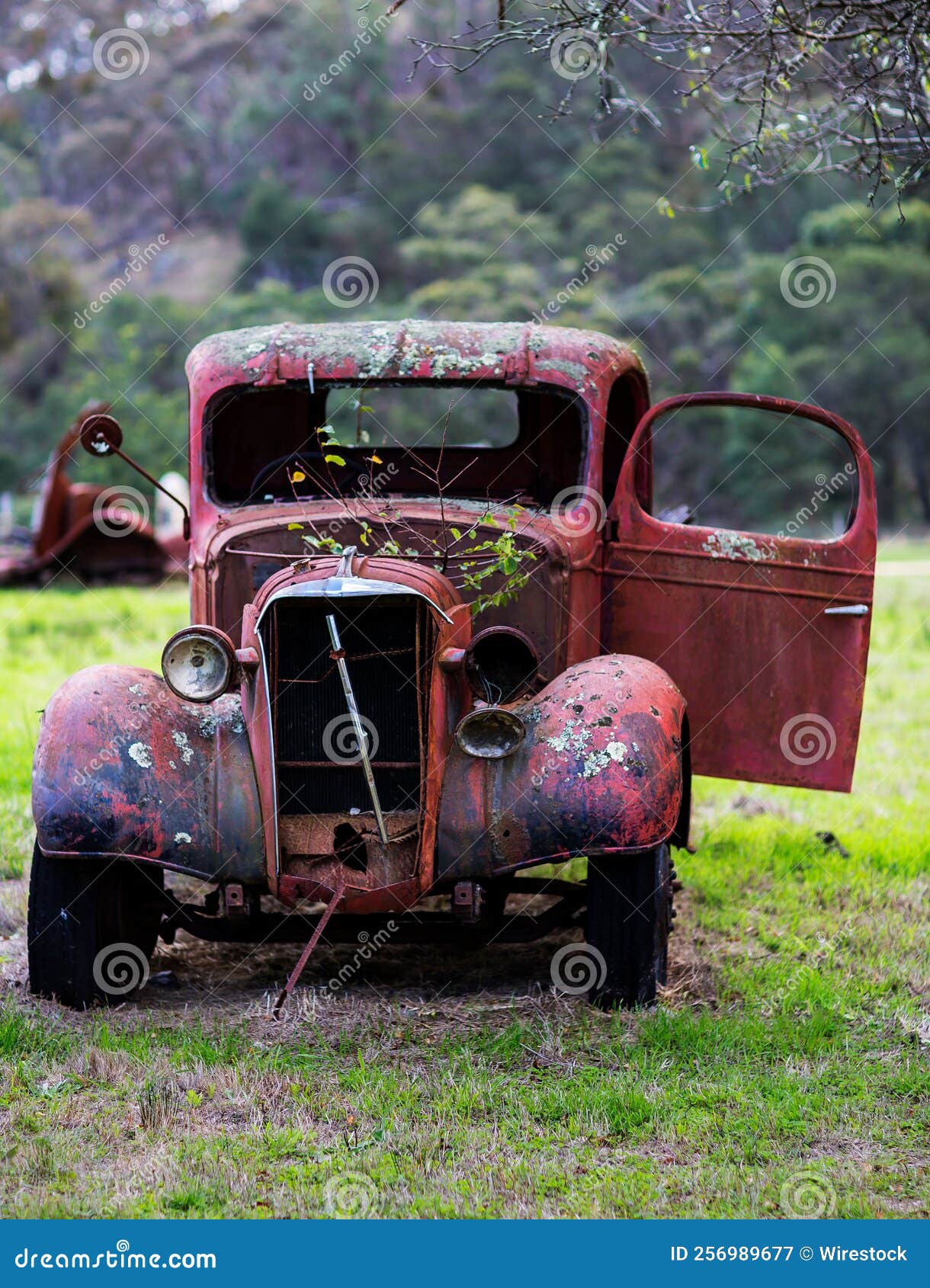 Vertical Shot of an Old Wreck Rusted Car in a Field Stock Image - Image ...