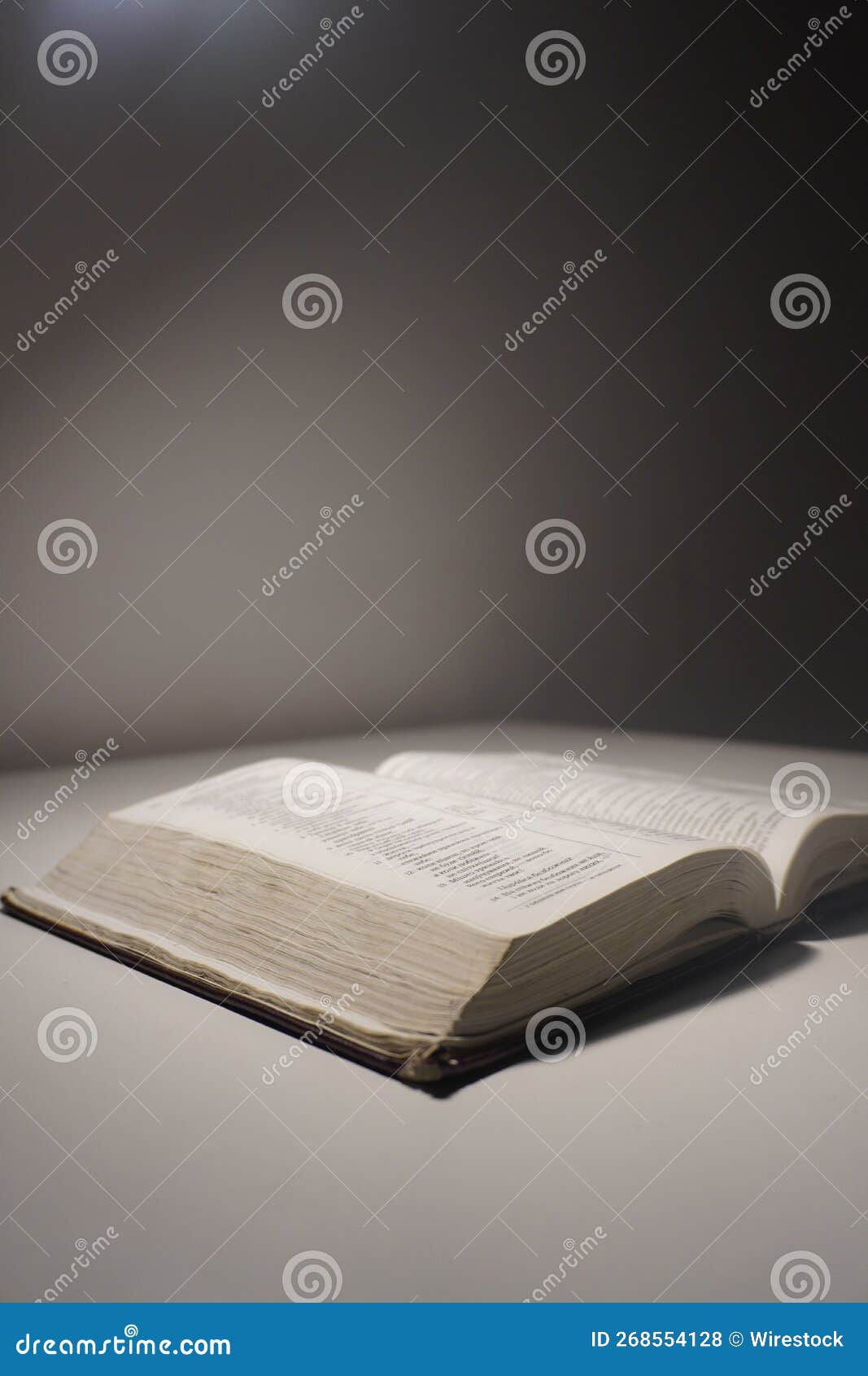 Vertical Shot of the Open Bible on the White Table Stock Photo - Image ...