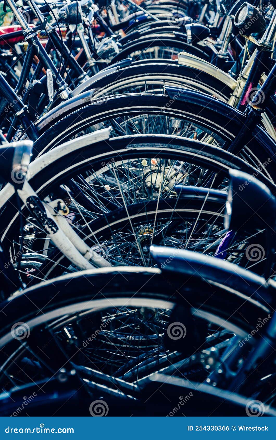 Vertical Shot of Parked Bicycle Wheels Pattern Stock Photo - Image of ...