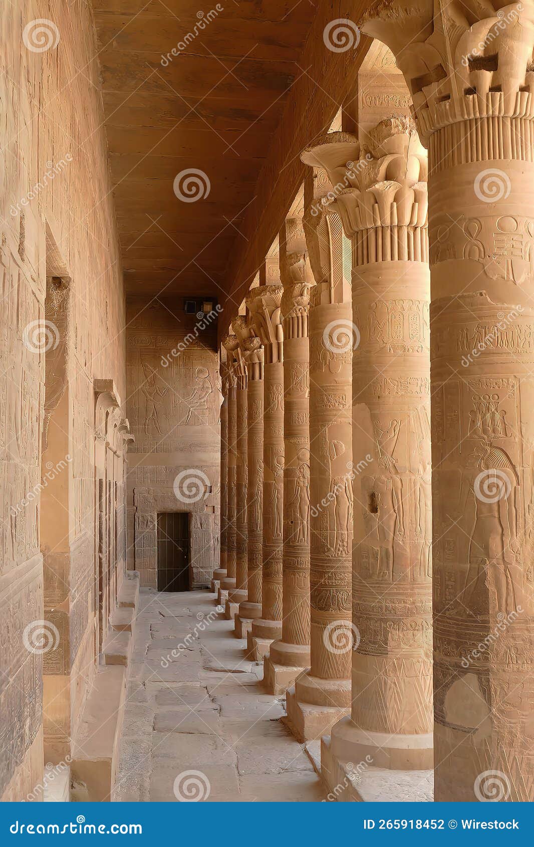 Vertical Shot of a Passage with Pharaonic Columns in an Ancient Temple ...
