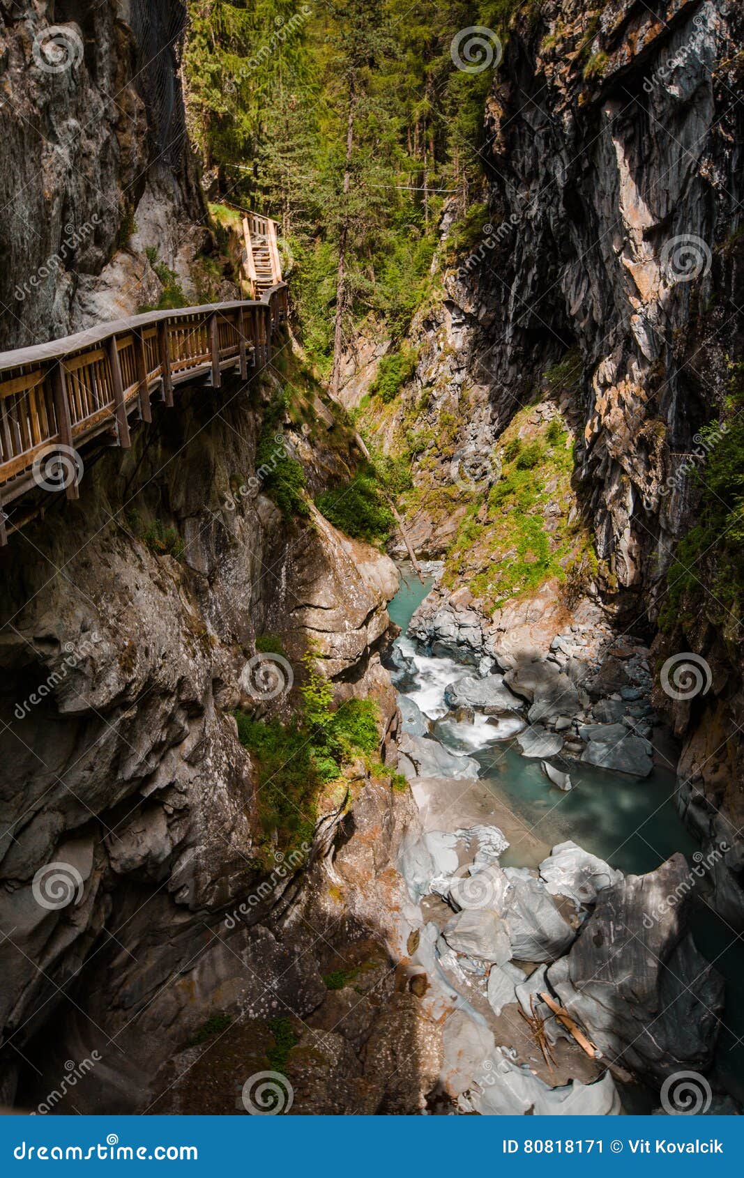Vertical Shot of Path in Gorner Gorge with River Stock Image - Image of ...