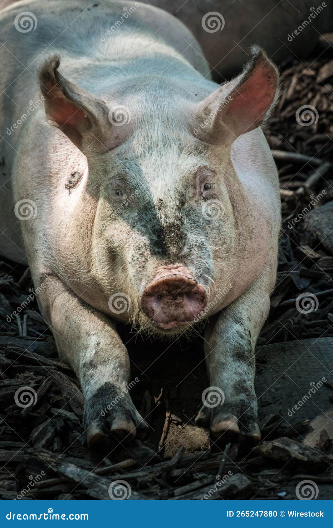 Vertical Shot of a Pig on the Ground on the Farm Stock Photo - Image of ...