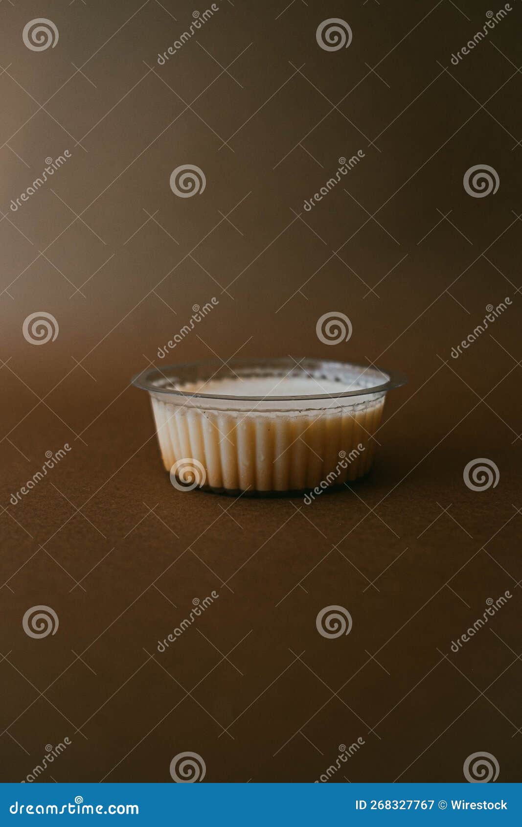 Vertical Shot of a Plastic Bowl of Creamy Pudding on a Brown Surface ...